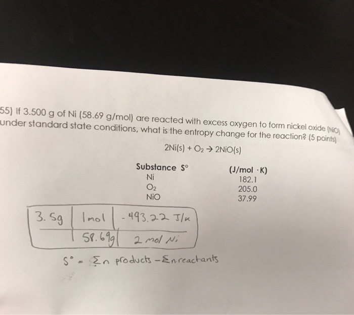 Solved 55) If 3.500 g of Ni (58.69 g/mol) are reacted with | Chegg.com