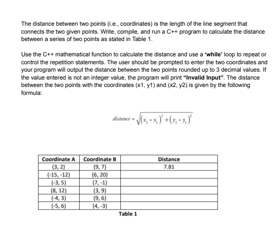 Solved The distance between two points (i.e., coordinates) | Chegg.com