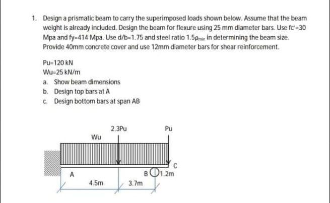 Solved 1. Design a prismatic beam to carry the superimposed | Chegg.com