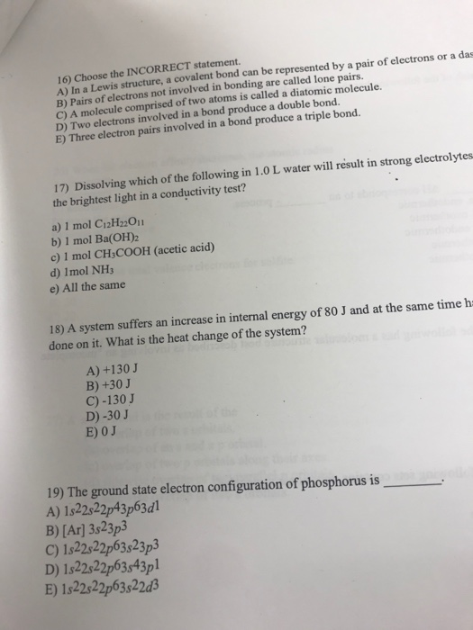 Solved 16) Choose the INCORRECT statement. A) In a Lewis | Chegg.com