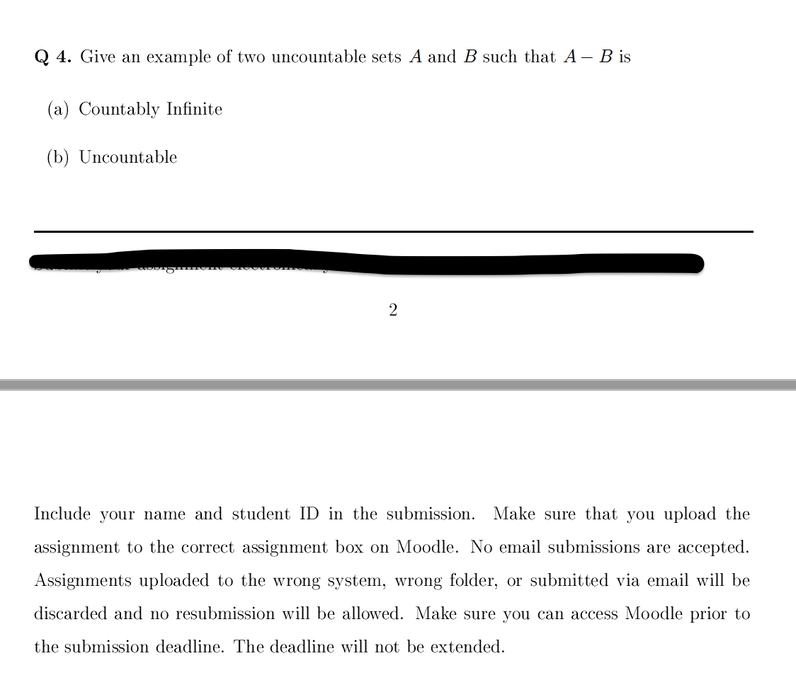 Solved Q 4. Give an example of two uncountable sets A and B | Chegg.com