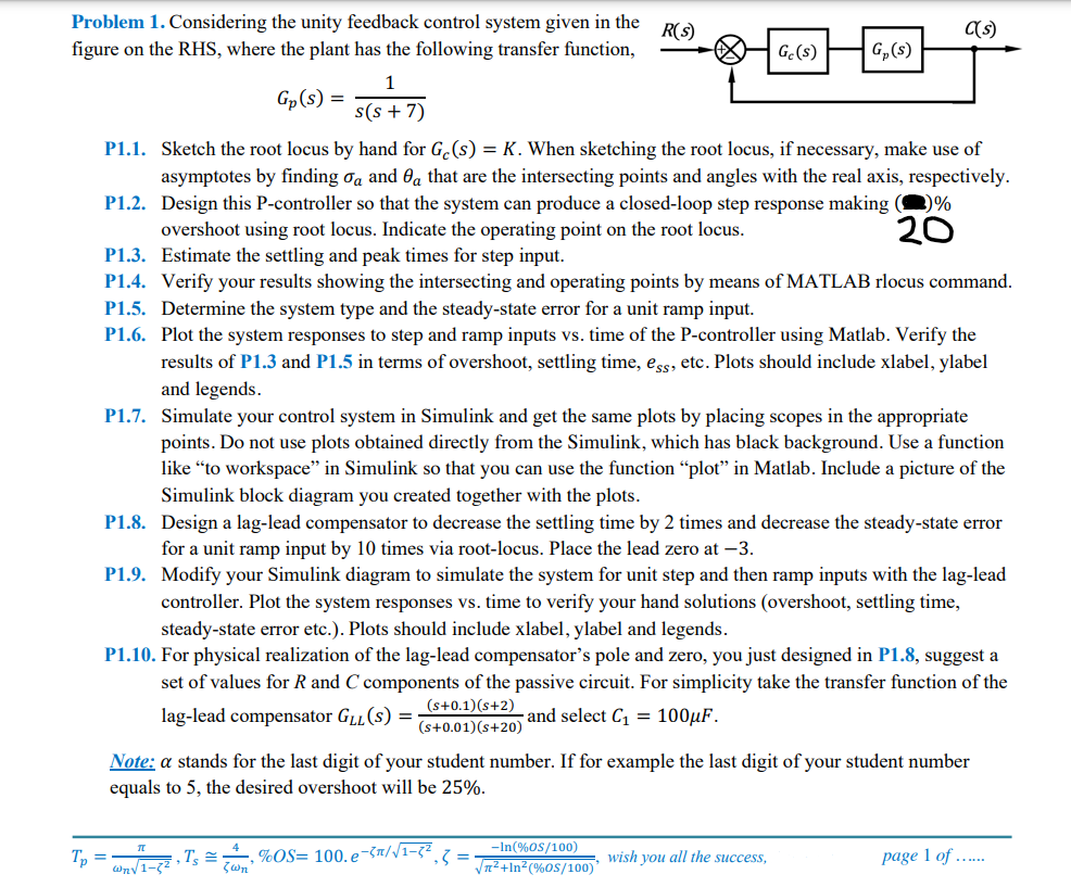 Solved Problem 1 Considering The Unity Feedback Control 