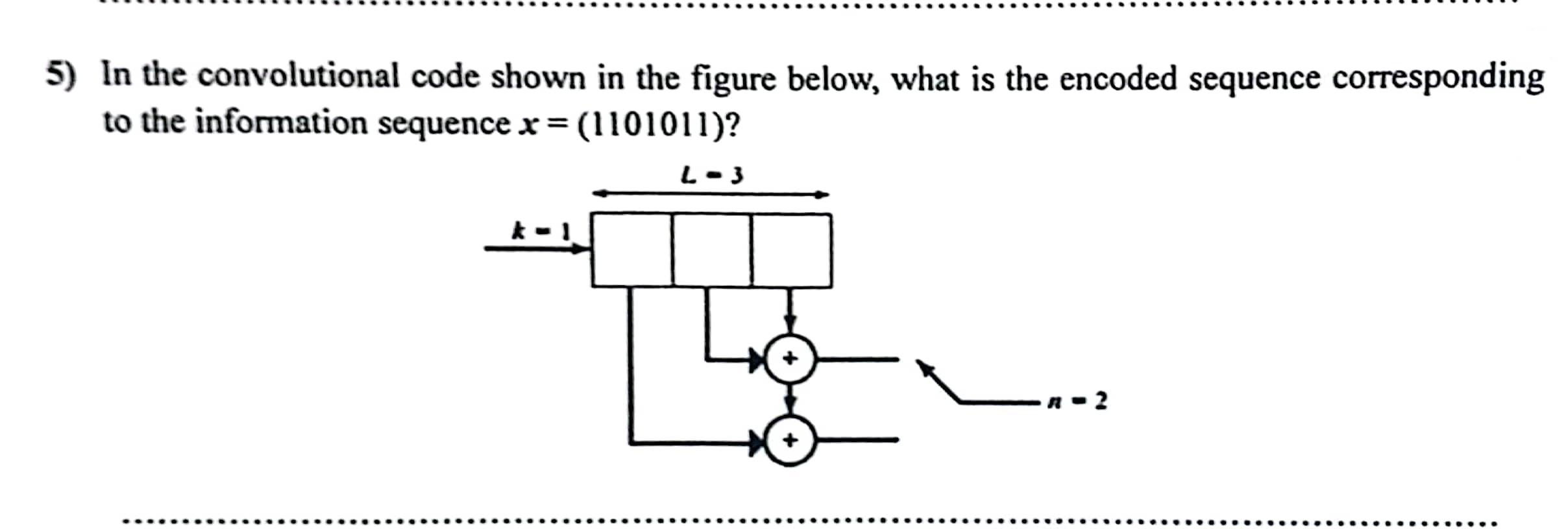 Solved 5) In the convolutional code shown in the figure | Chegg.com