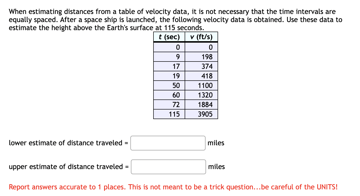 Solved When estimating distances from a table of velocity | Chegg.com