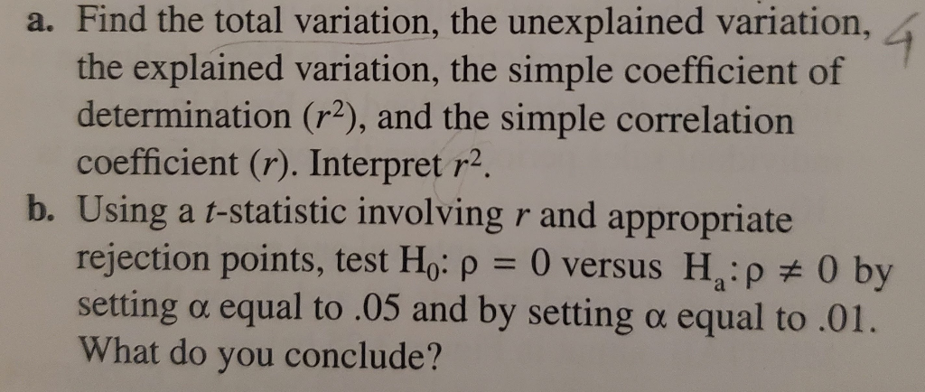 Solved a. Find the total variation, the unexplained | Chegg.com