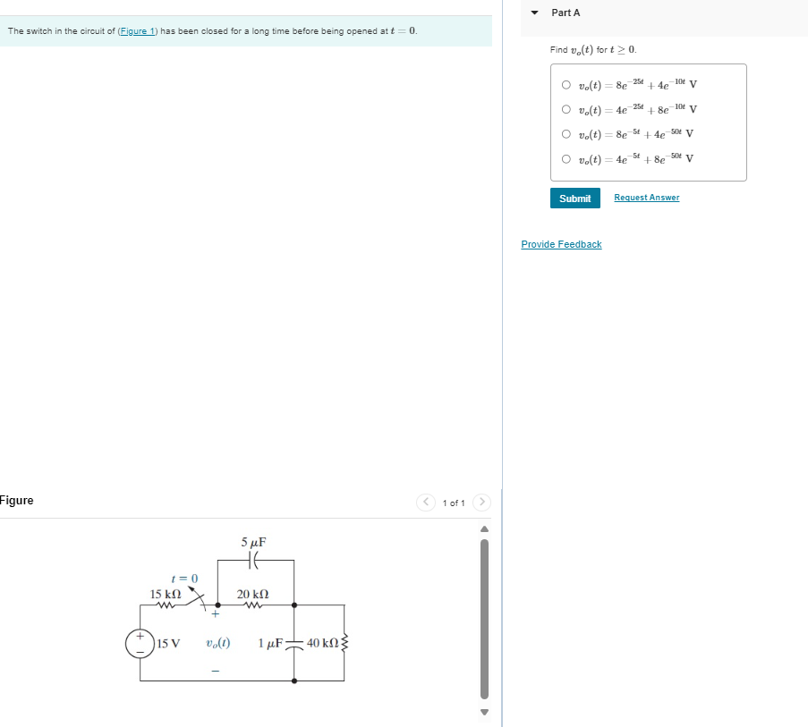 Solved The switch in the circuit of (Figure 1) ﻿has been | Chegg.com