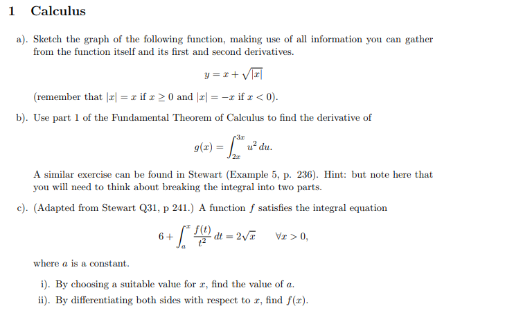 Solved 1 Calculus a). Sketch the graph of the following | Chegg.com
