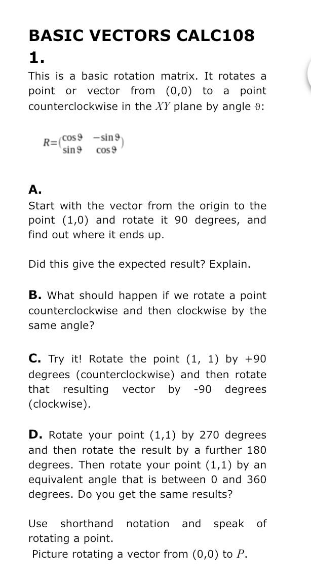 Solved BASIC VECTORS CALC108 1. This is a basic rotation | Chegg.com