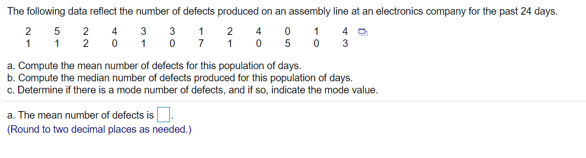 Solved The following data reflect the number of defects | Chegg.com