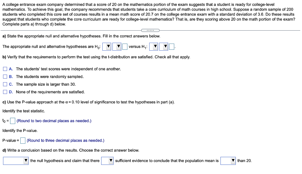 Solved A college entrance exam company determined that a | Chegg.com