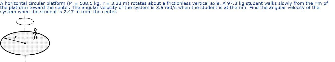 A horizontal circular platform (M=108.1kg,r=3.23m) | Chegg.com