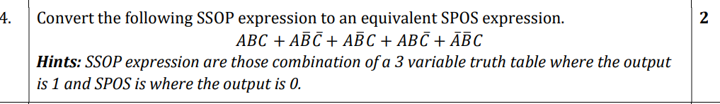 Solved 4. 2 Convert the following SSOP expression to an | Chegg.com