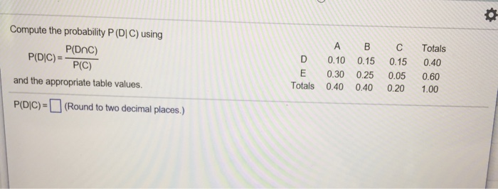 Solved Compute the probability P (DC) using P(DnC) P(C) and | Chegg.com