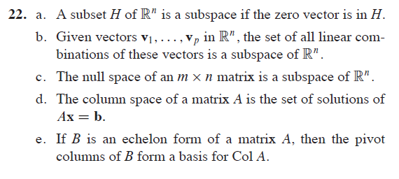 Solved 22. a. A subset H of R" is a subspace if the zero | Chegg.com