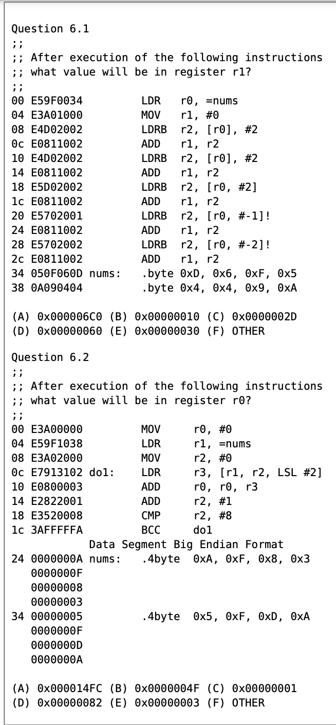 Solved Question 6.1 ;; ;; After execution of the following | Chegg.com