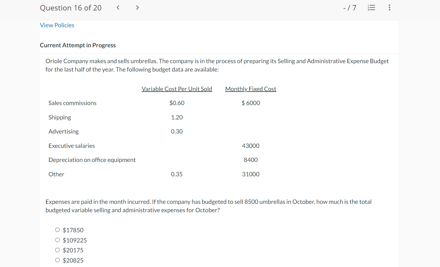 Solved Current Attempt in Progress Oriole Company makes and | Chegg.com