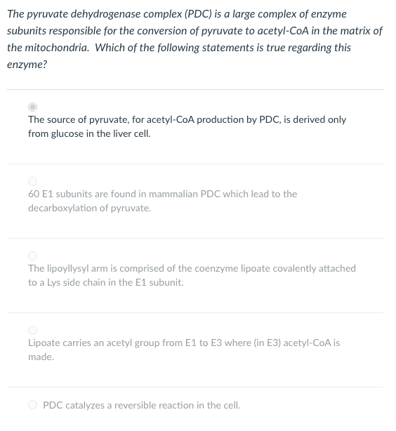 Solved The pyruvate dehydrogenase complex (PDC) is a large | Chegg.com