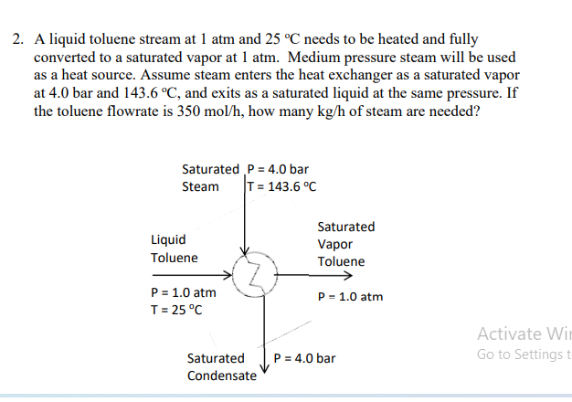 Solved 2. A liquid toluene stream at 1 atm and 25∘C needs to | Chegg.com