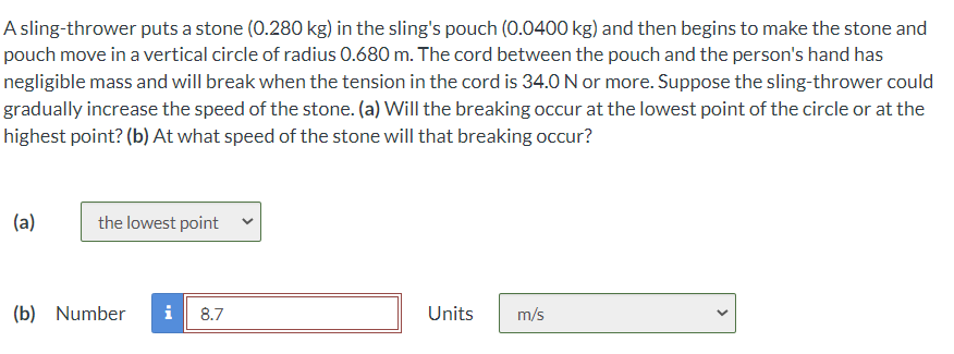 Solved A sling-thrower puts a stone (0.280 kg) in the | Chegg.com