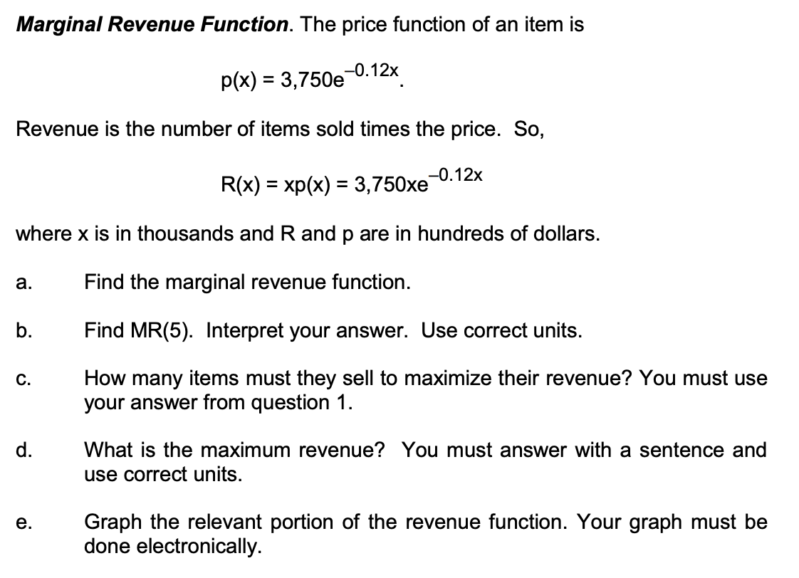 Solved Marginal Revenue Function. The price function of an | Chegg.com