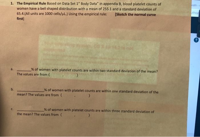 Solved The Empirical Rule Based on Data Set 1" Body Data" in | Chegg.com