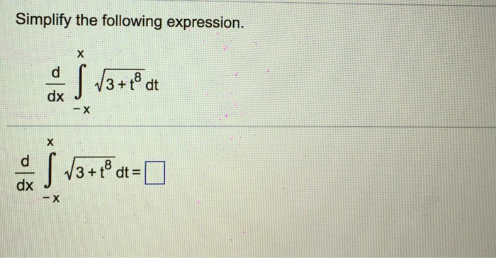 Solved Simplify the following expression. d/dx | Chegg.com