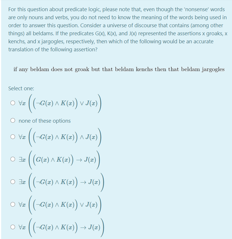 Solved For this question about predicate logic, please note | Chegg.com