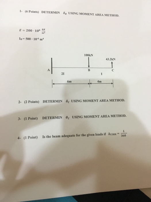 Solved DETERMIN delta_B USING MOMENT AREA METHOD. E = 200 | Chegg.com