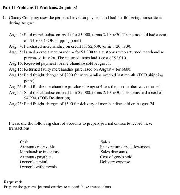 Solved Part II Problems (1 Problems, 26 points) Clancy | Chegg.com Solved Part II Problems (1 Problems, 26 points) Clancy | Chegg.com