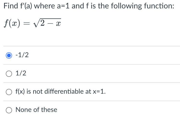 Solved Find f'(a) ﻿where a=1 ﻿and f ﻿is the following | Chegg.com