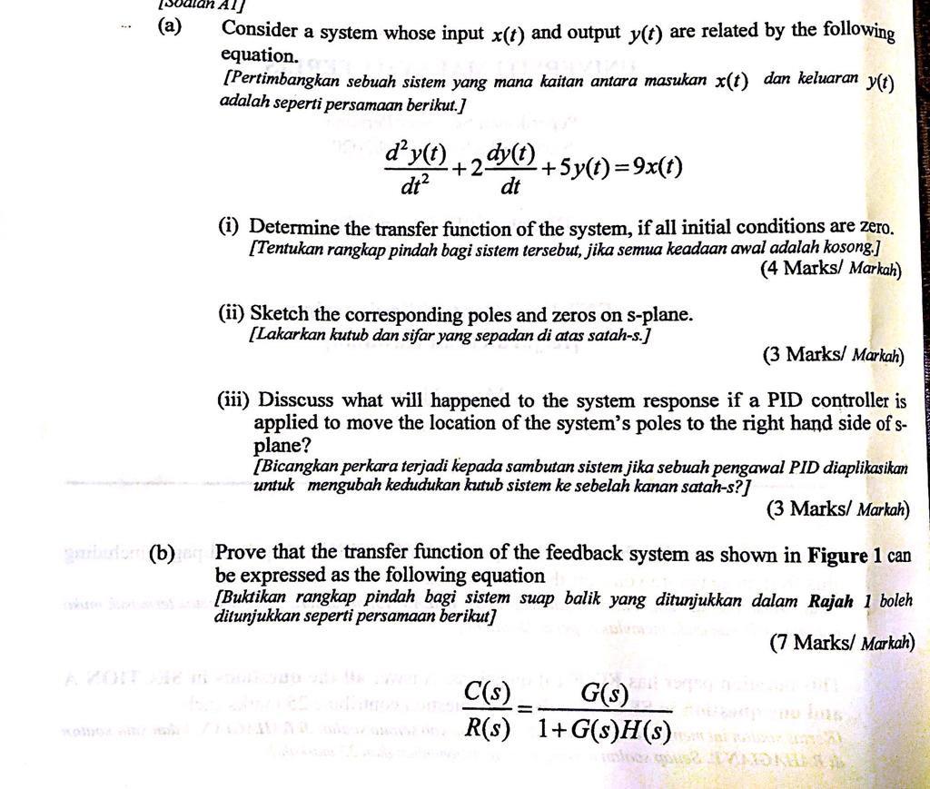 Solved (a) Consider a system whose input x(t) and output | Chegg.com