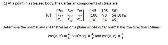Solved [1] At ﻿a point in ﻿a stressed body, the Cartesian | Chegg.com