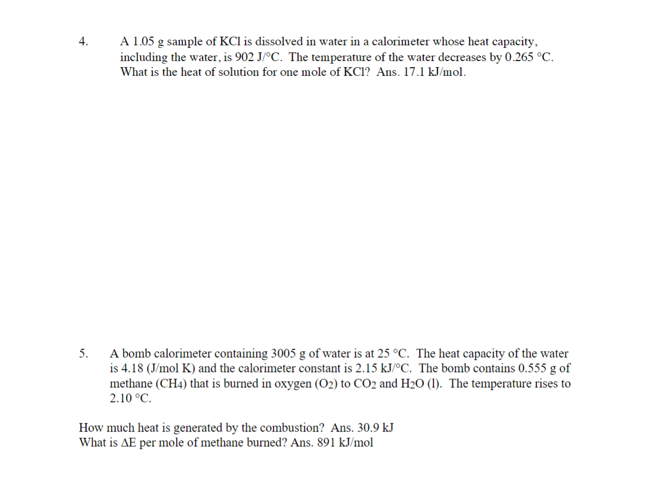Solved 4. A 1.05 g sample of KCl is dissolved in water in a | Chegg.com