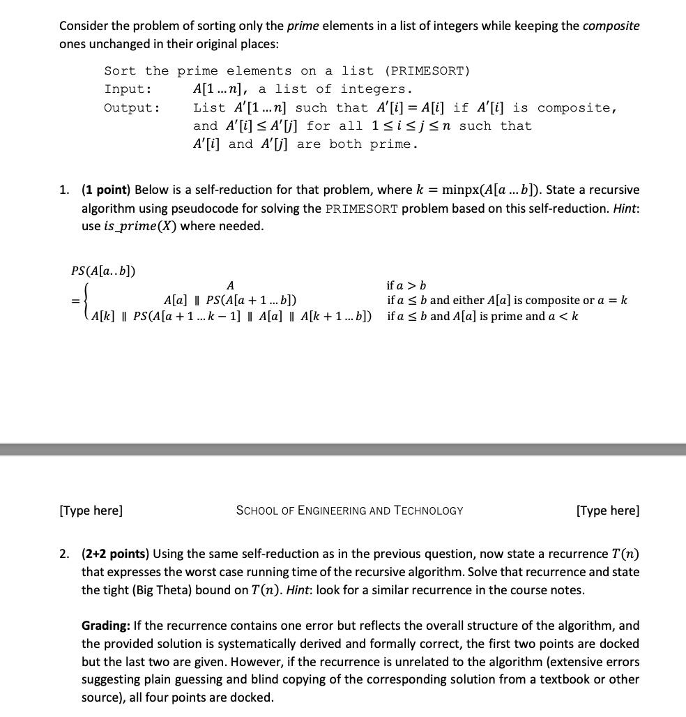 Solved Consider The Problem Of Sorting Only The Prime 