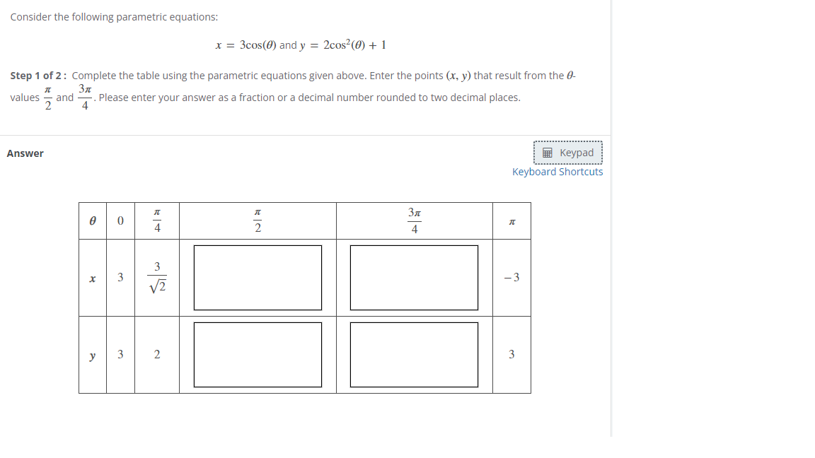 [Solved]: Consider the following parametric equations: x