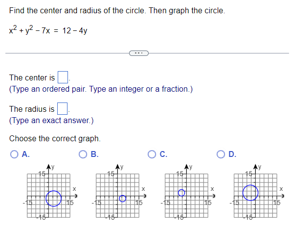 Solved Find the center and radius of the circle. Then graph | Chegg.com