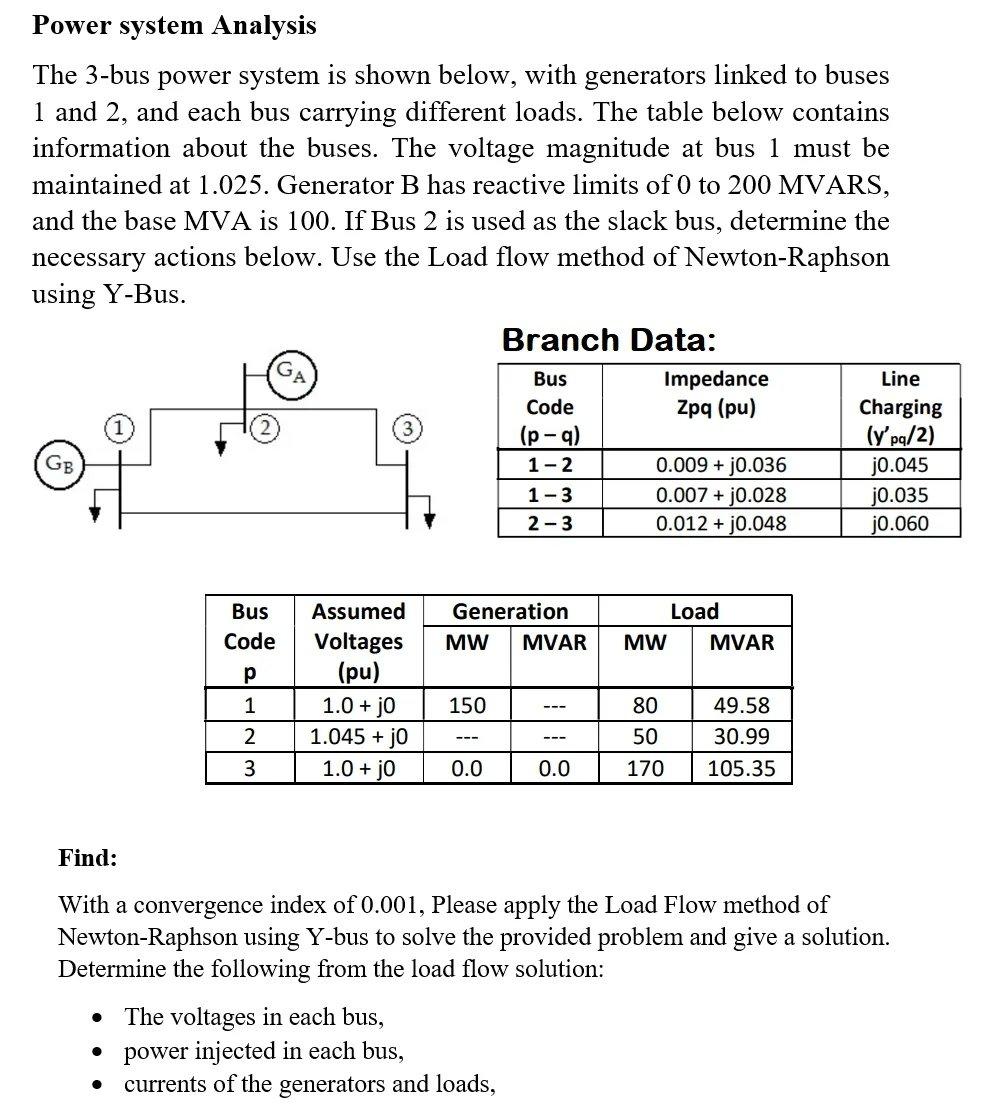 Solved Power system Analysis The 3-bus power system is shown | Chegg.com Solved Power system Analysis The 3-bus power system is shown | Chegg.com