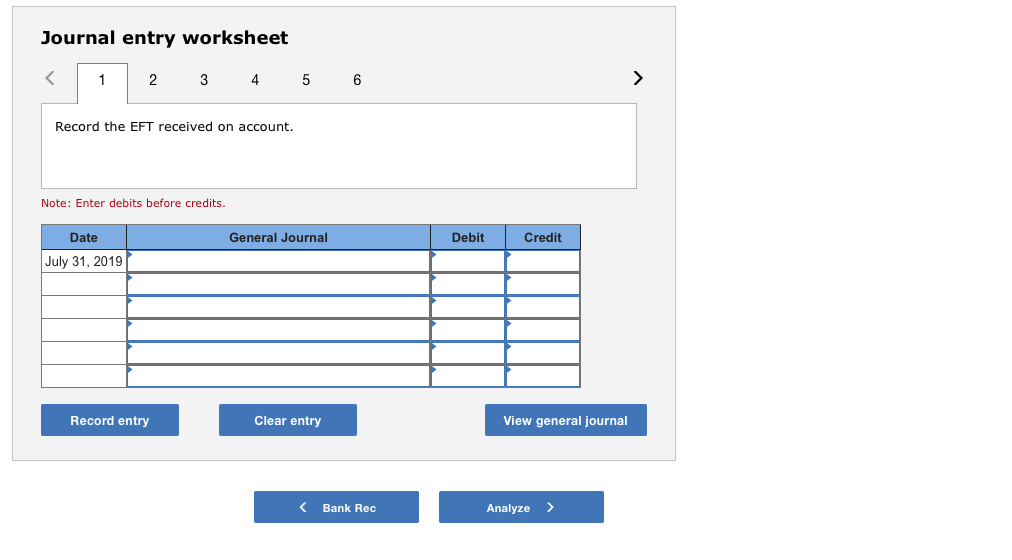 Solved Journal entry worksheet 4 Record the EFT received on | Chegg.com