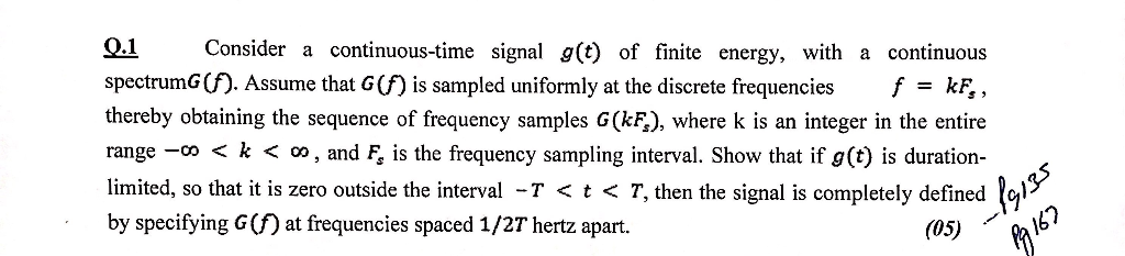 Solved 21 Consider A Continuous Time Signal Of Finite