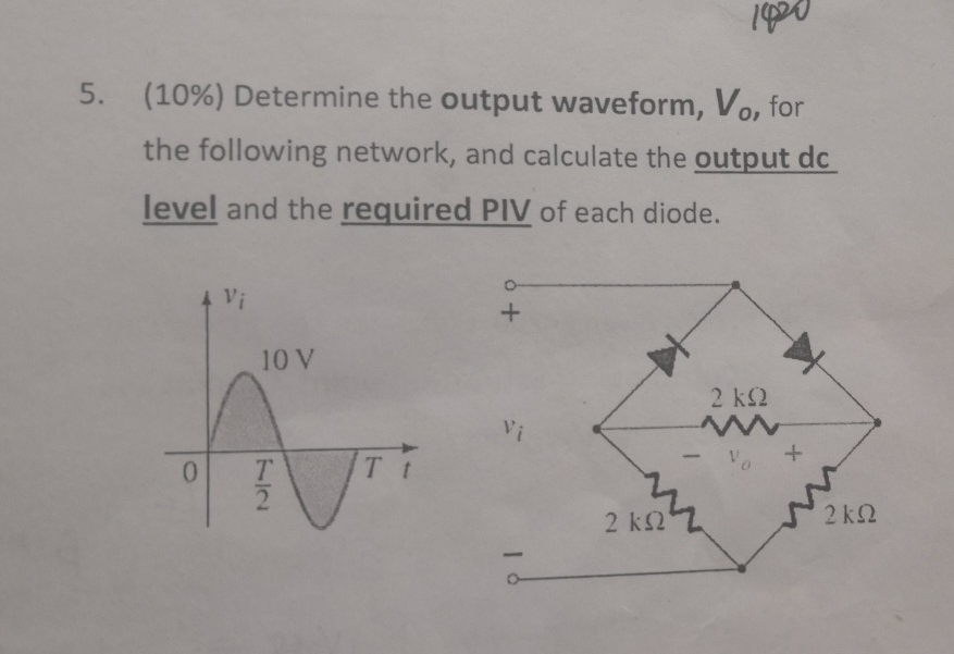 Solved 10000 5. (10%) Determine the output waveform, V., for | Chegg.com