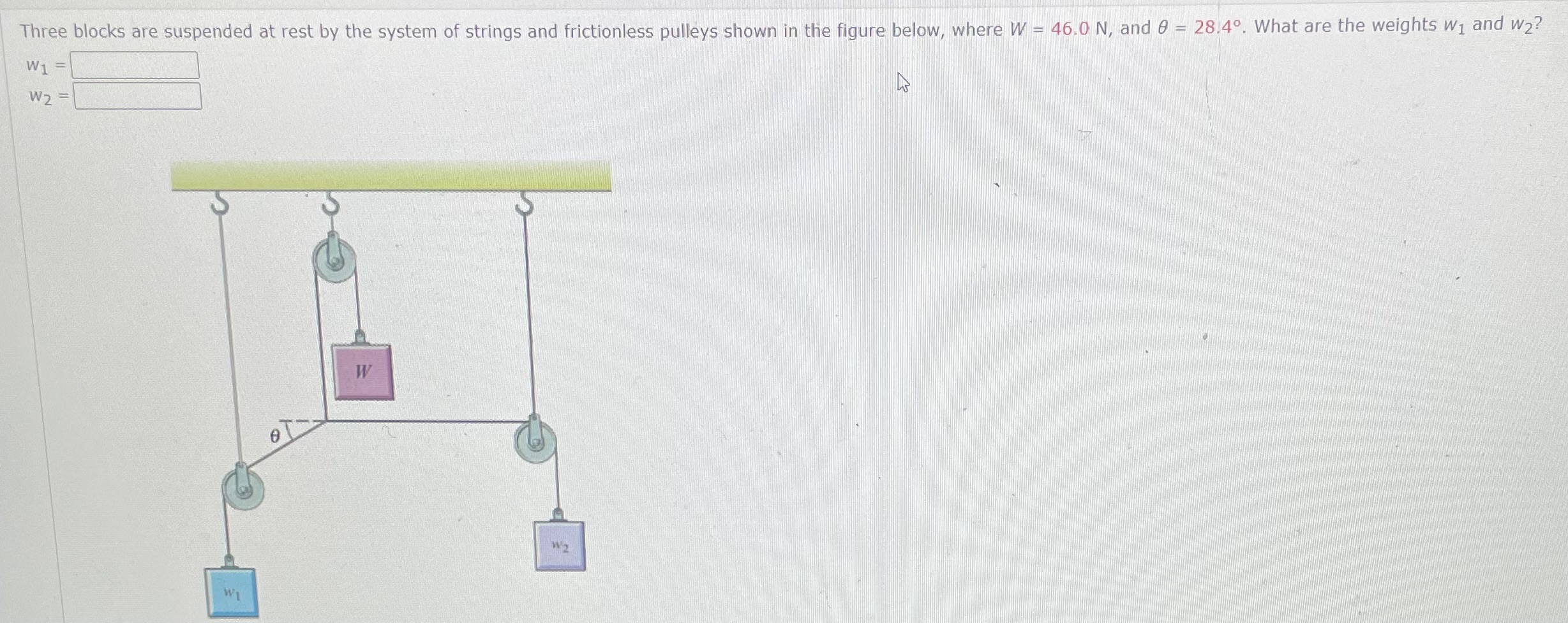 Solved Three blocks are suspended at rest by the system of | Chegg.com