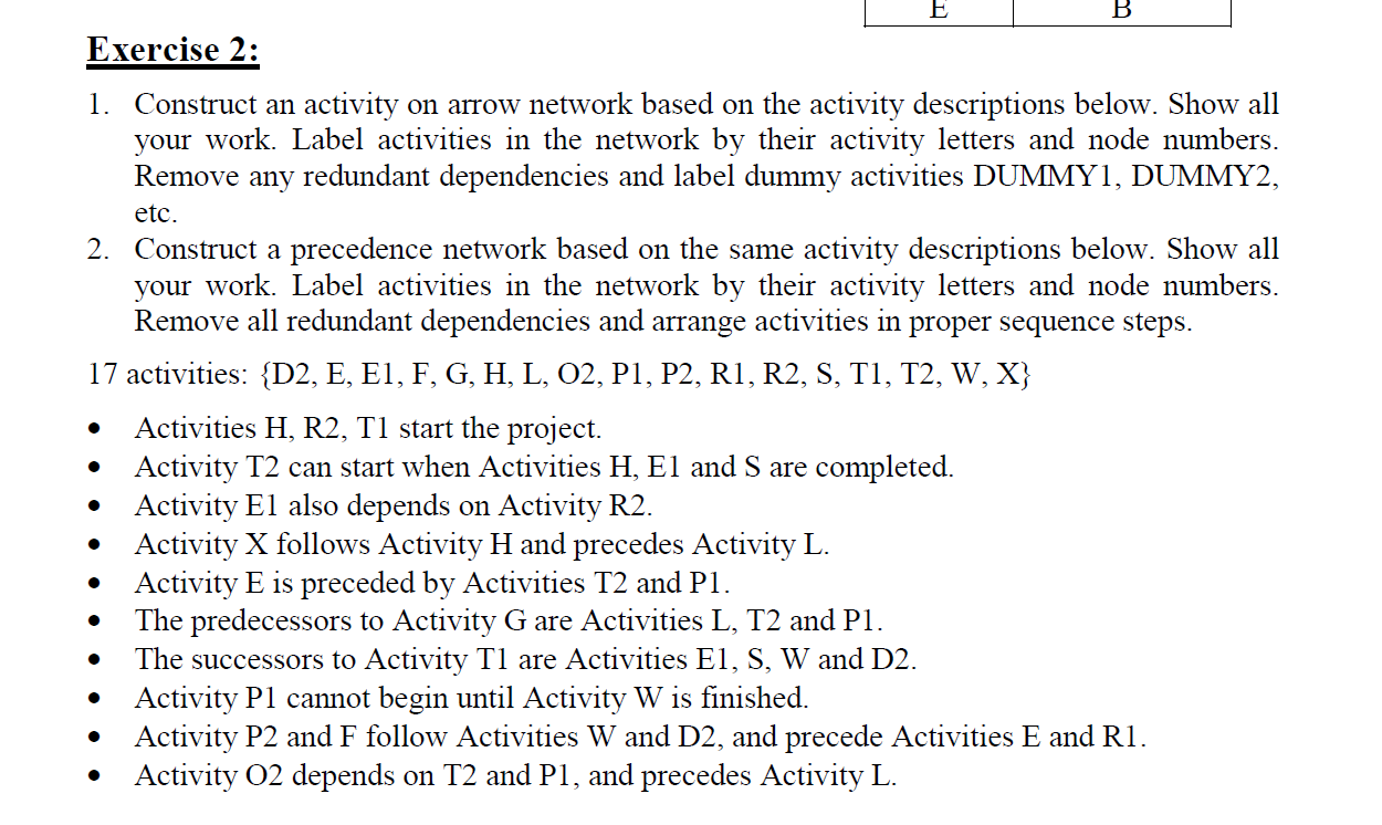 Solved E B Exercise 2: 1. Construct an activity on arrow | Chegg.com