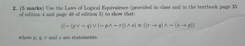 Solved 2. (5 marks) Use the Laws of Logical Equivalence | Chegg.com