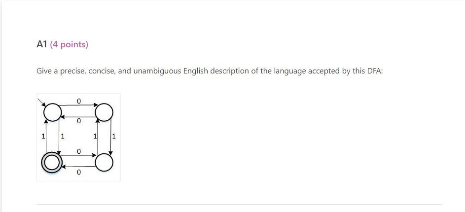 Solved A1 (4 points) Give a precise, concise, and | Chegg.com