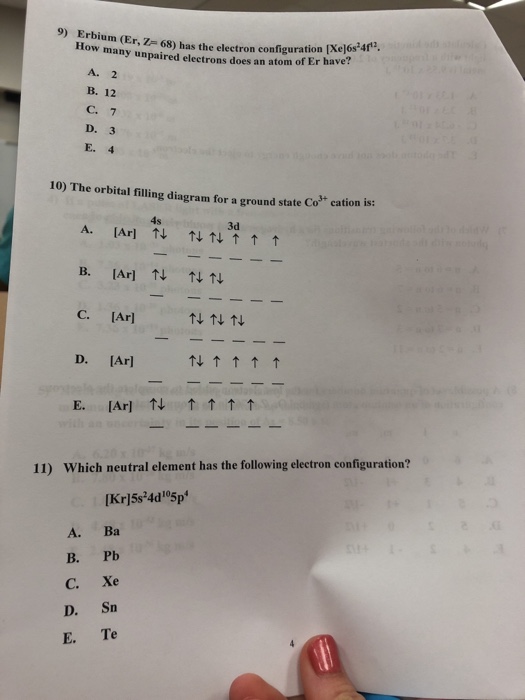 Solved 9) Erbium (Er, z- 68) has the electron configuration | Chegg.com