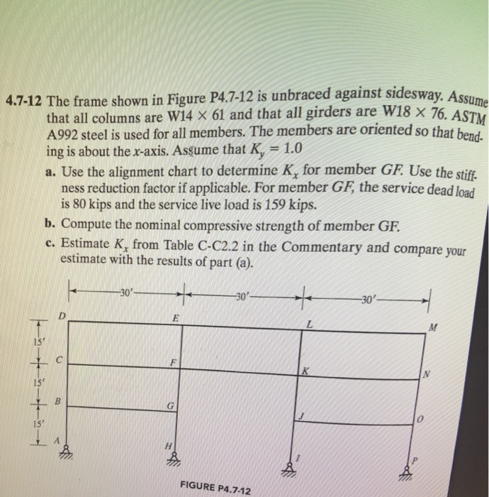 Solved 4.7-12 The frame shown in Figure P4.7-12 is unbraced | Chegg.com