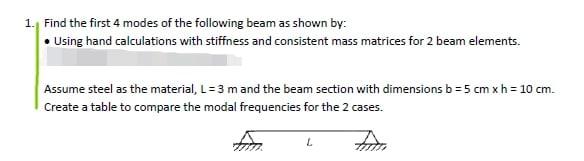 Solved 1. Find the first 4 modes of the following beam as | Chegg.com