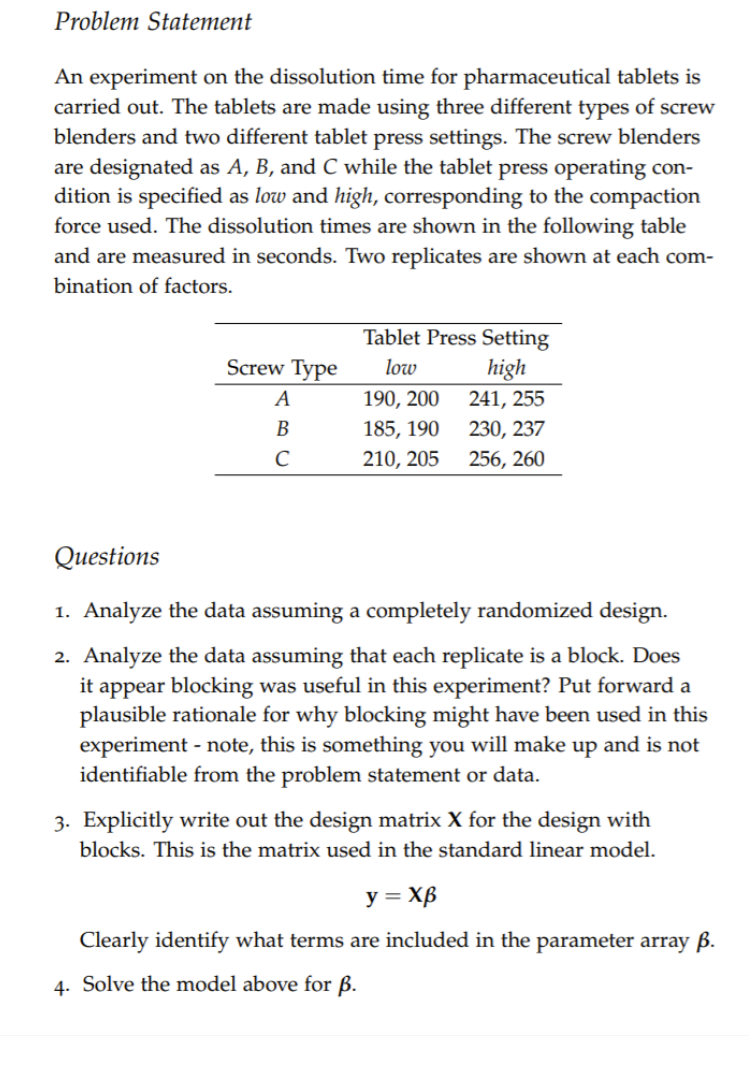 Problem Statement An experiment on the dissolution | Chegg.com
