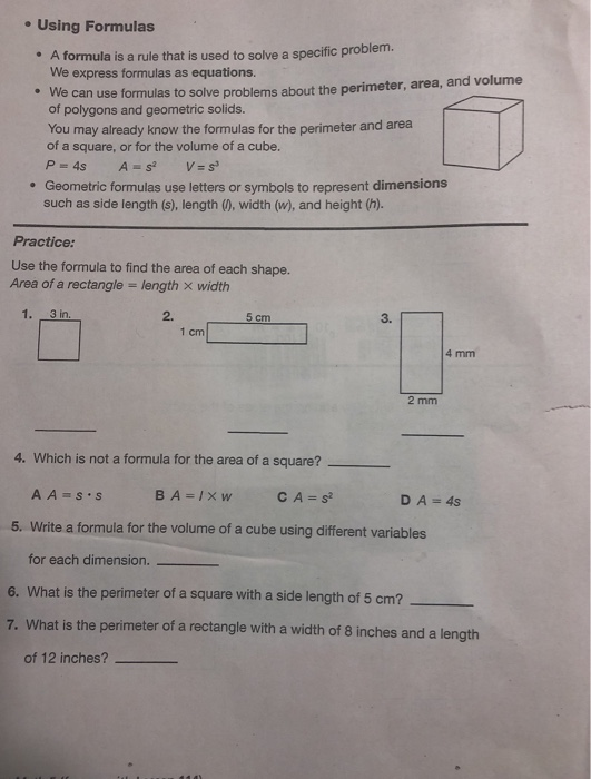Solved . Using Formulas formula is a rule that is used to | Chegg.com