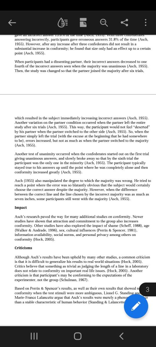 Solved I 1 Asch's Conformity Study From PsychWiki - A | Chegg.com